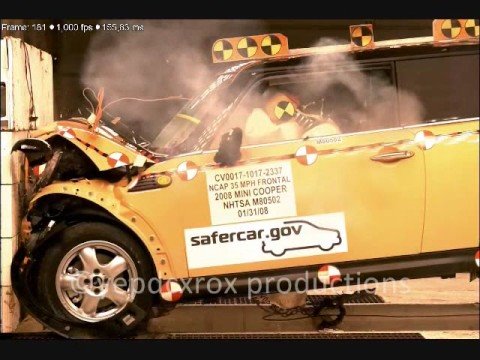08 (BMW) Mini Cooper crash test (NHTSA Frontal) - YouTube