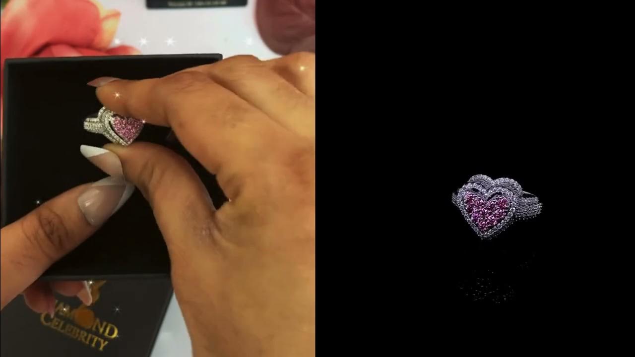 DiamondCelebritees 2.50CT Women's925 Silver White VVS 'D' PINK Moissanite 3D Heart Shape Ring ...