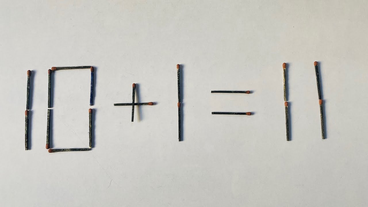 10+1 = 11 | Math Puzzle 51 | Move 1 matchstick to make this equation ...