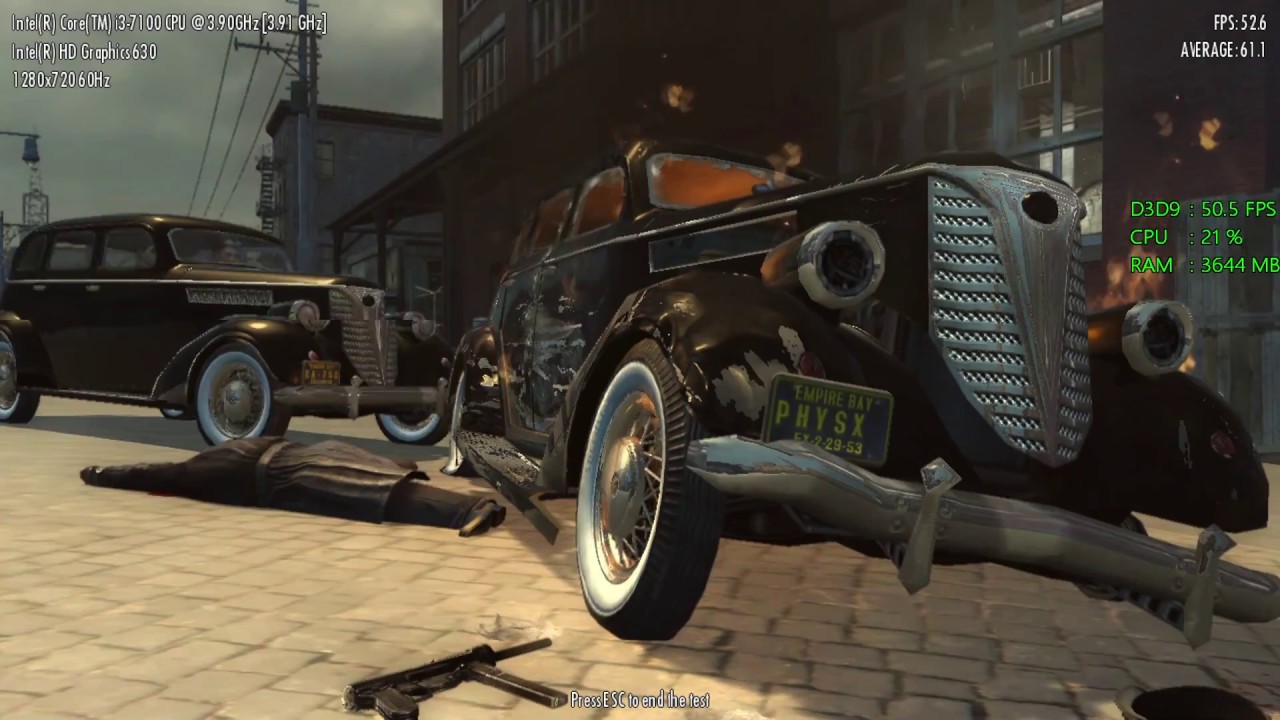 Intel HD Graphics 630 -- Intel Core i3-7100 -- Mafia II Benchmark - YouTube