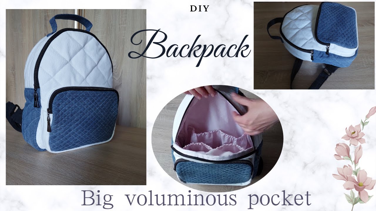 DIY Denim Backpack with zipper and big pockets/Backpack sewing tutorial ...