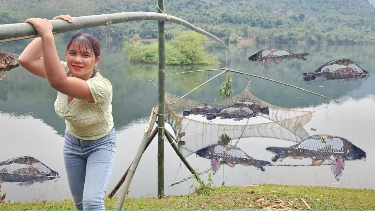 The girl, who is a super giant, fishes, and gets a lot of fish to sell ...