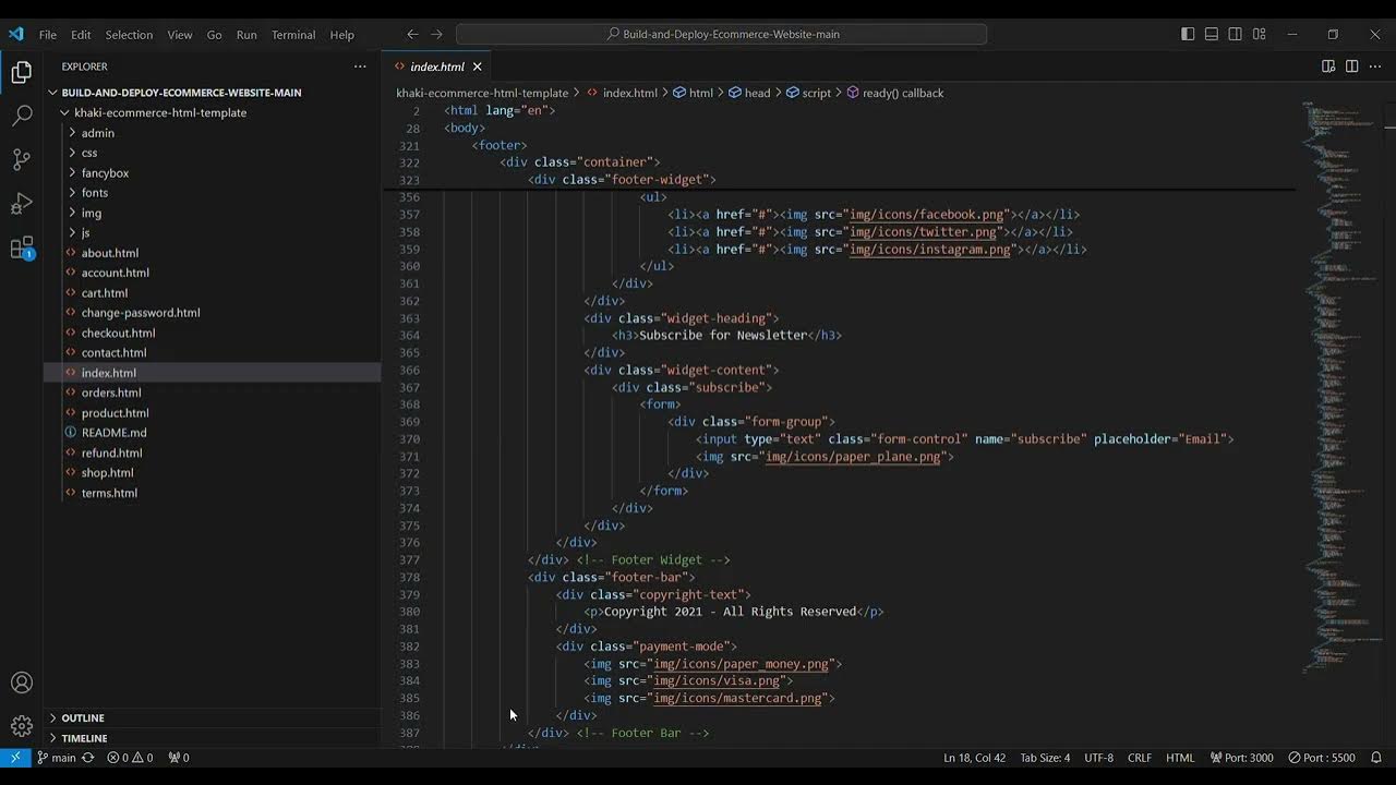 index html Build and Deploy Ecommerce Website main Visual Studio Code 2024 11 24 16 32 47 - YouTube