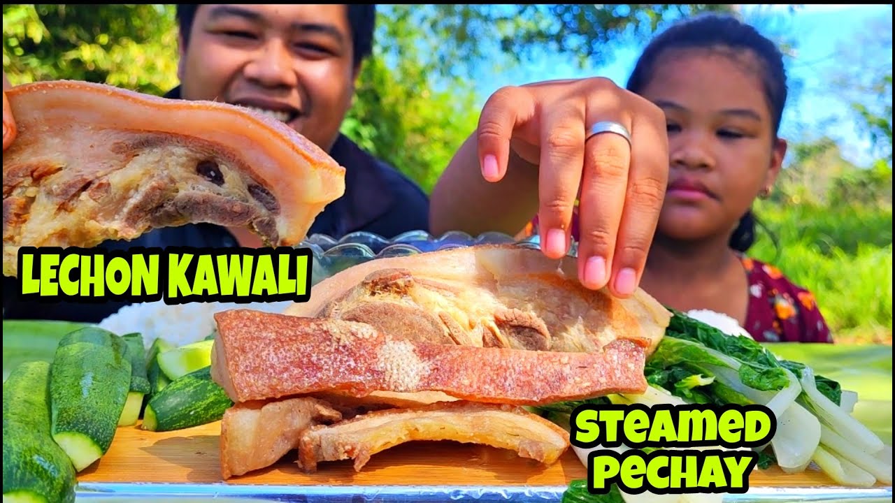 OUTDOOR COOKING|LECHON KAWALI and Steamed Pechay Mukbang #mukbang # ...