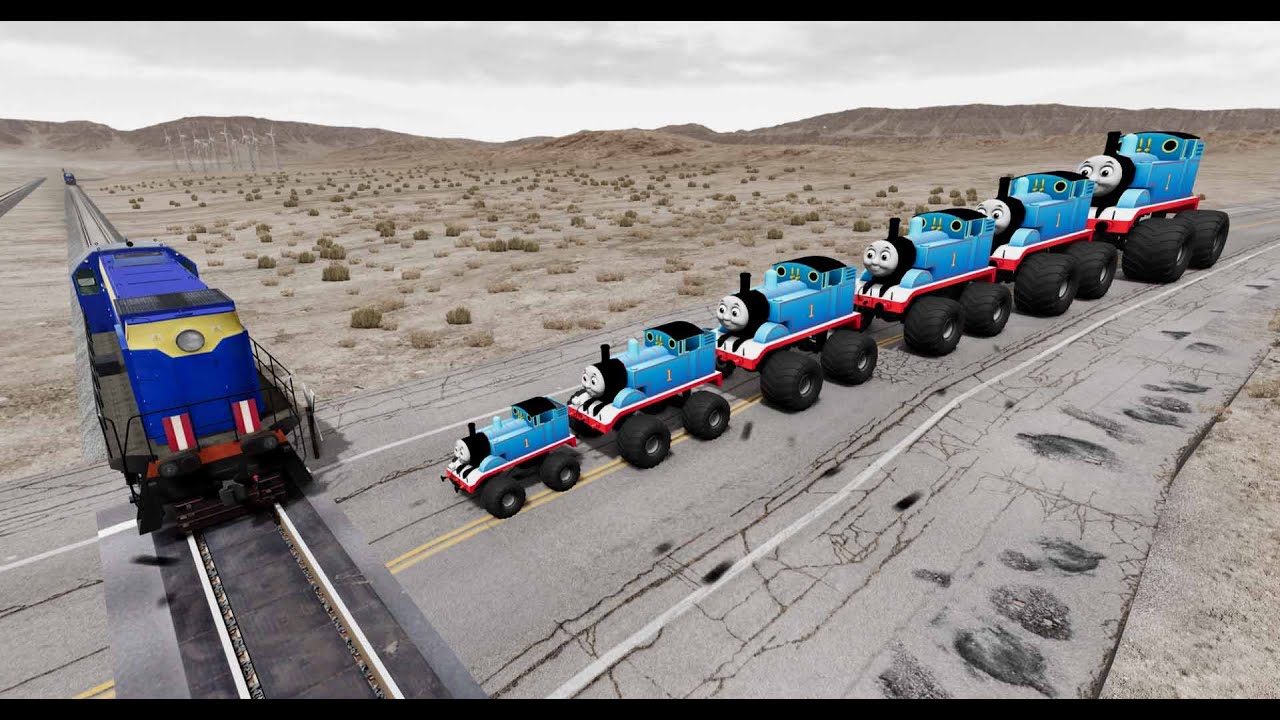 Big Small Thomas vs Train cars slide color BeamNG Drive - YouTube