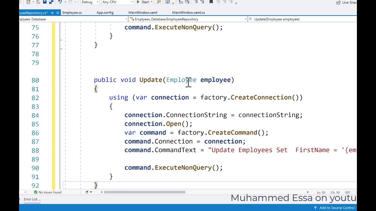 115 C# C Sharp Database SQL SERVER & Update Delete - YouTube