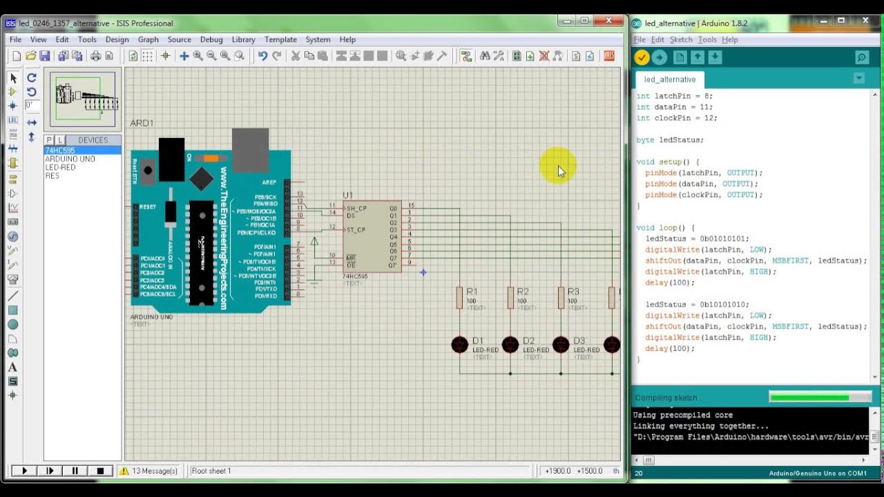 Arduino Proteus Simulation - 8 LEDS BLINK ALTERNATELY - YouTube