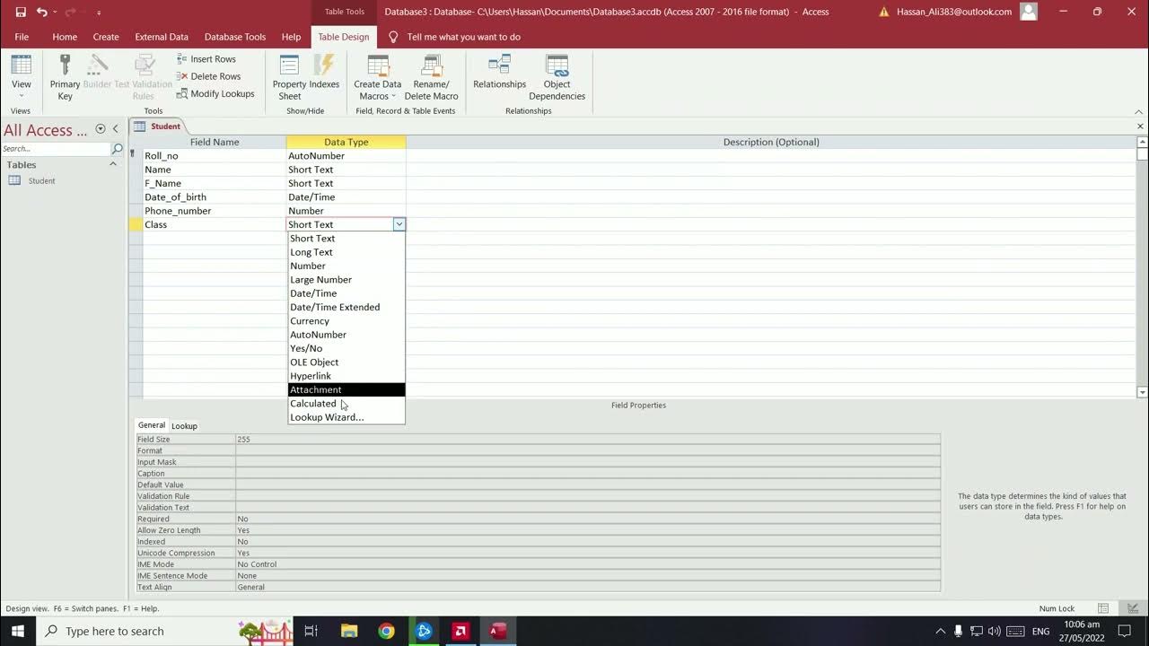 MS Acess ,How to Create A Table - YouTube