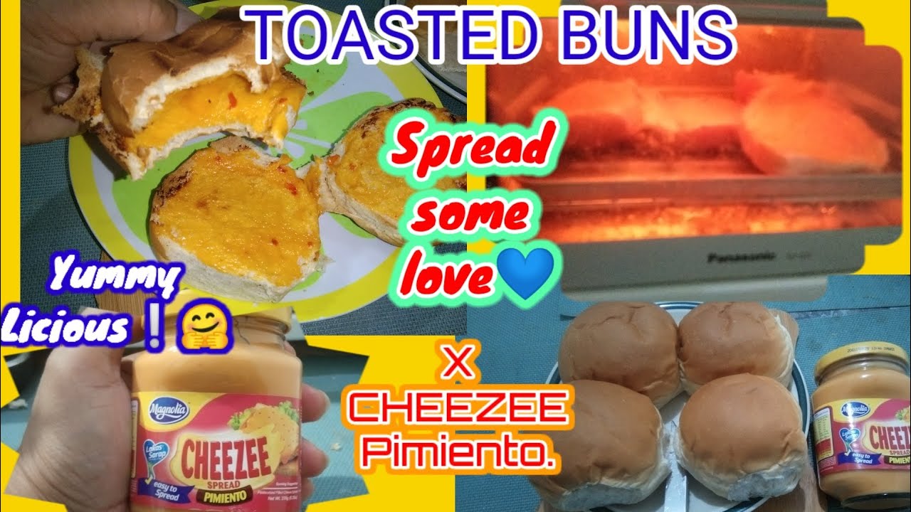 Toasted buns spread with Cheeze pimiento #brealkfast #magnolia #bread # ...