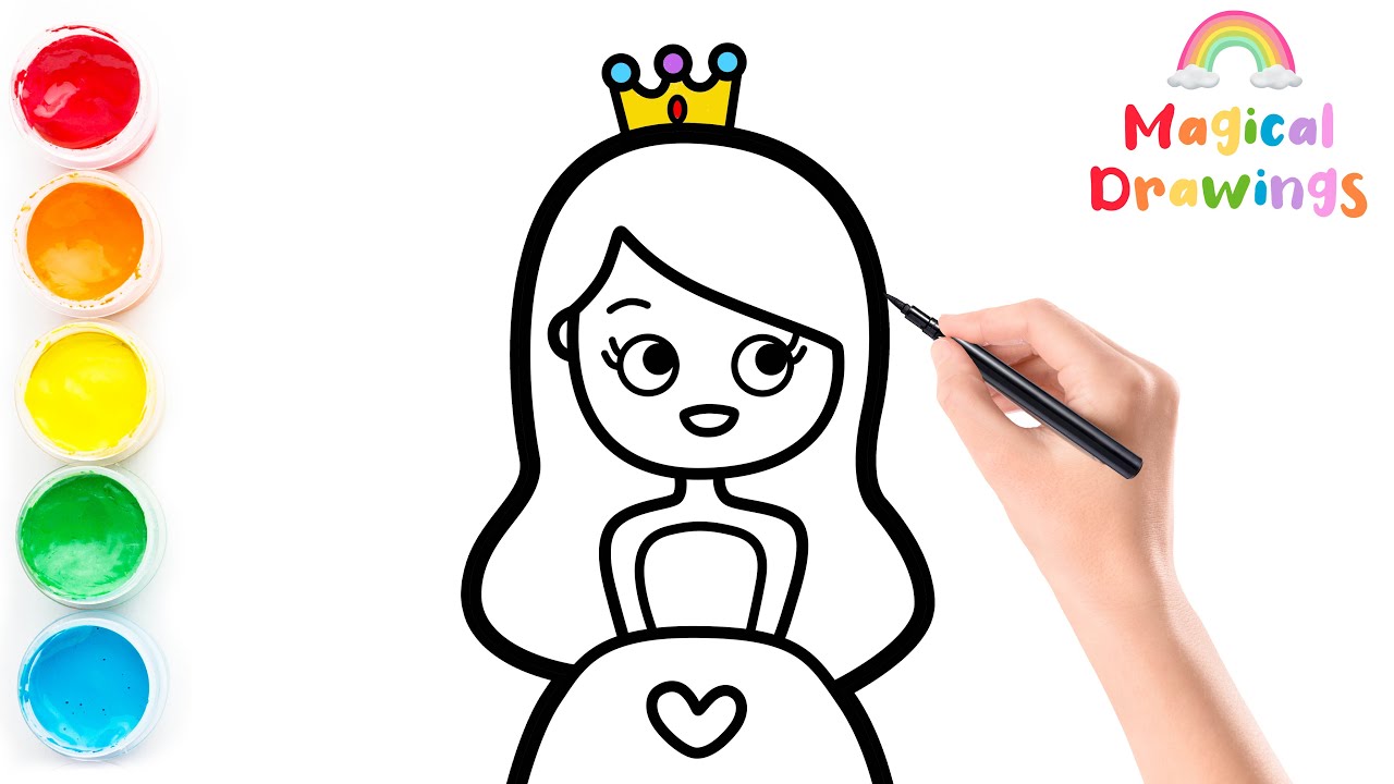 Cute Princess Drawing, Painting & Coloring for Kids | How to Draw ...