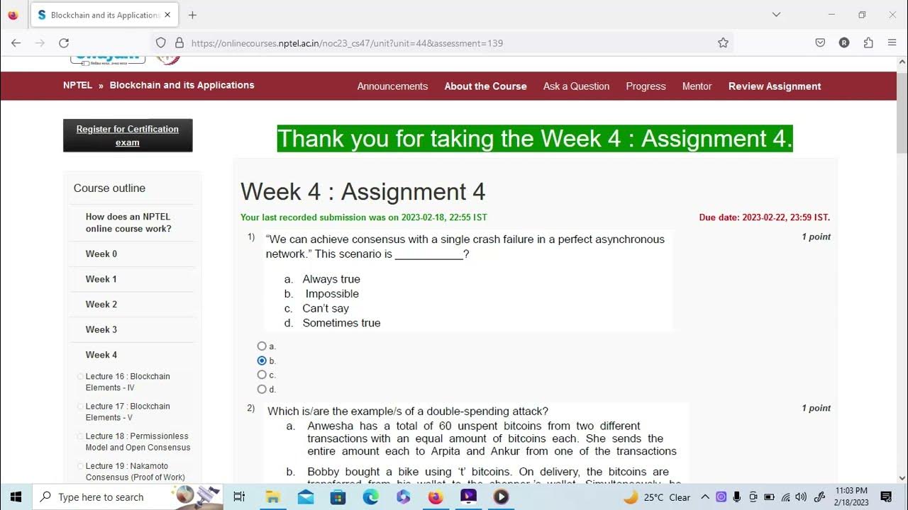 Blockchain and its Applications NPTEL SWAYAM Course Week 4 Assignment Answers - YouTube
