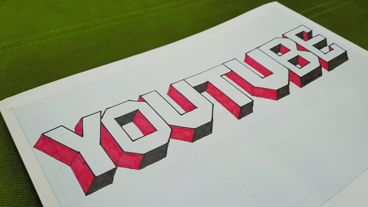 English handwriting & 3d Drawing the Word YOUTUBE|easy 3d drawing trick ...