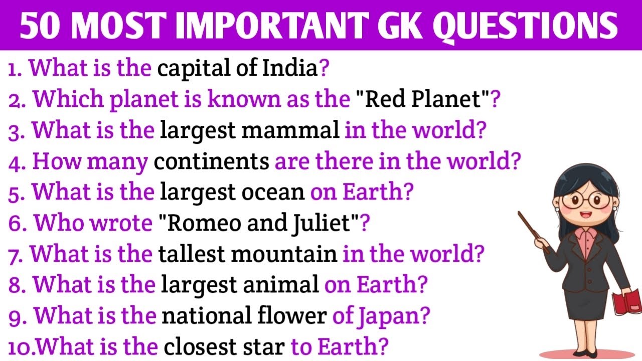 50 Most important gk question and answers | basic gk question and ...