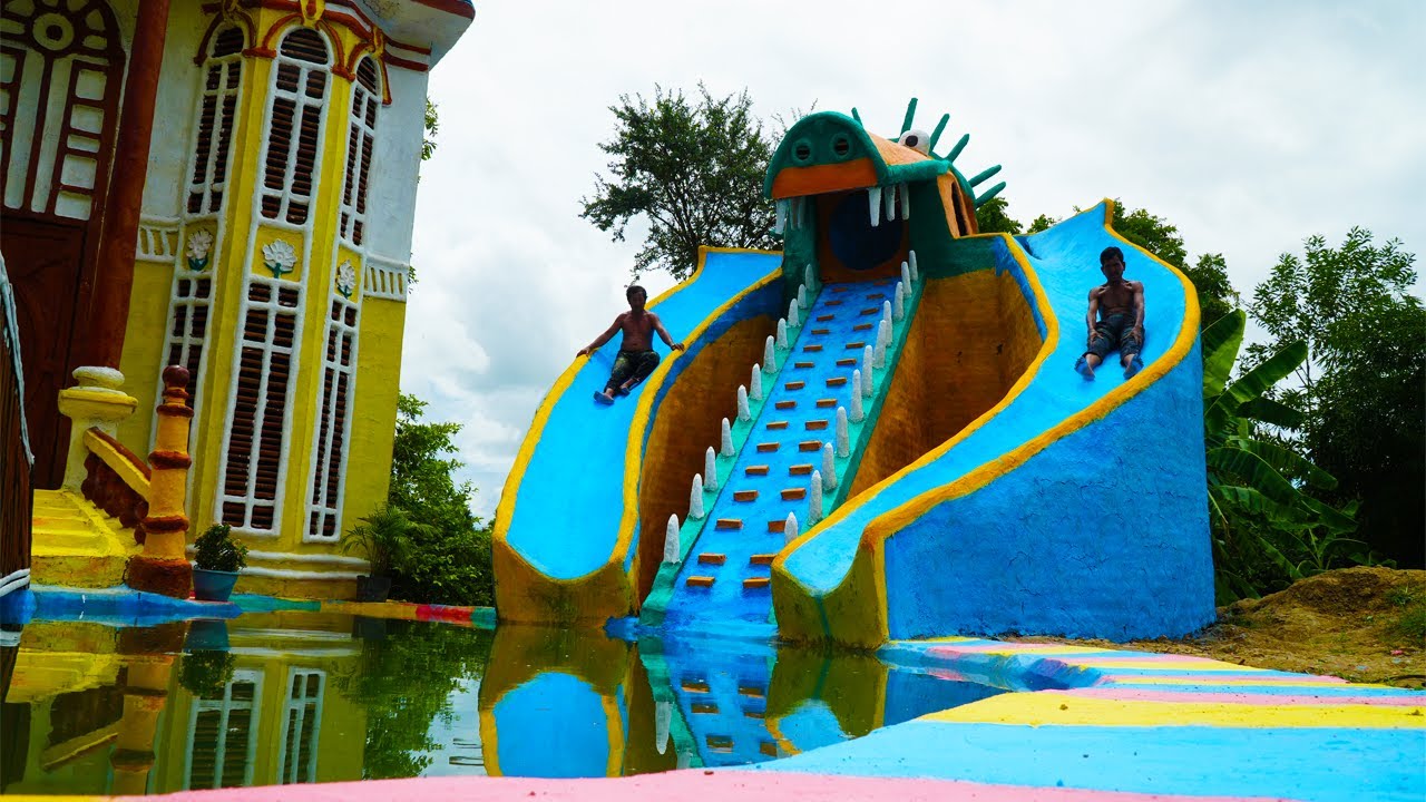 Building The Most Amazing Twin Crocodile Water Slide For Three-Story ...