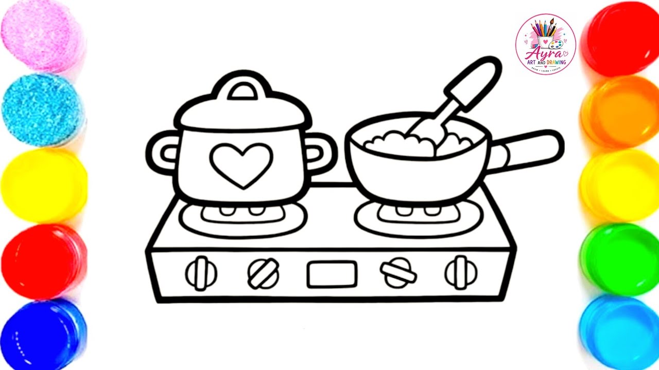 Drawing, coloring & painting Gas oven for kids || How to draw cooking 🍳 ...