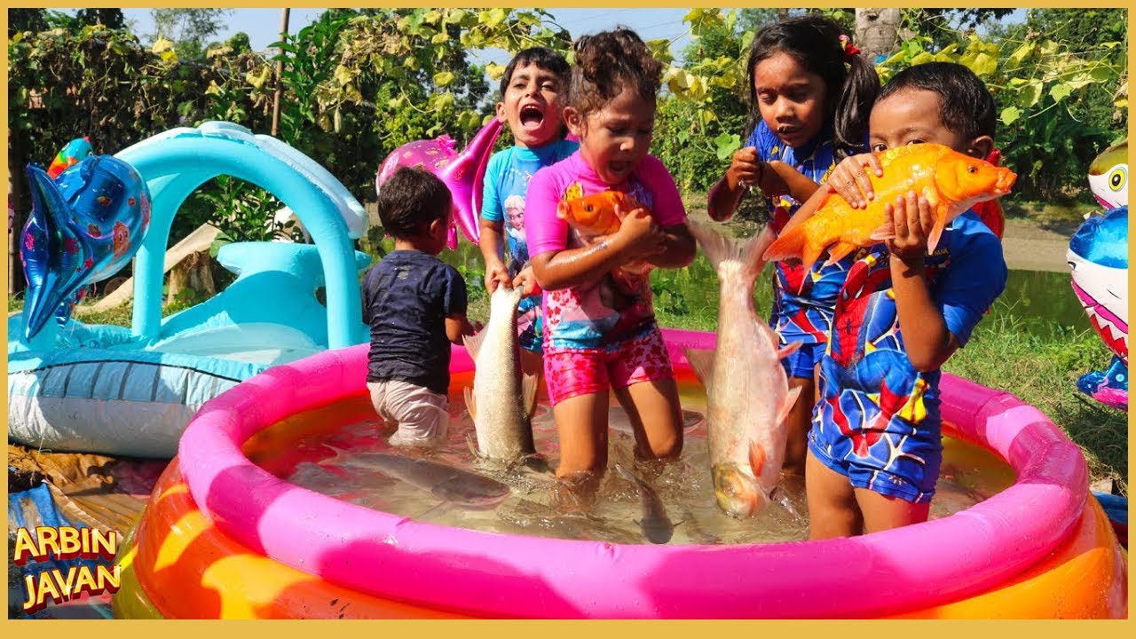 Fun Playing With Live Fish In Inflatable Swimming Pool - Sneyha, Arbin, Javan & Alisha Kids Show ...