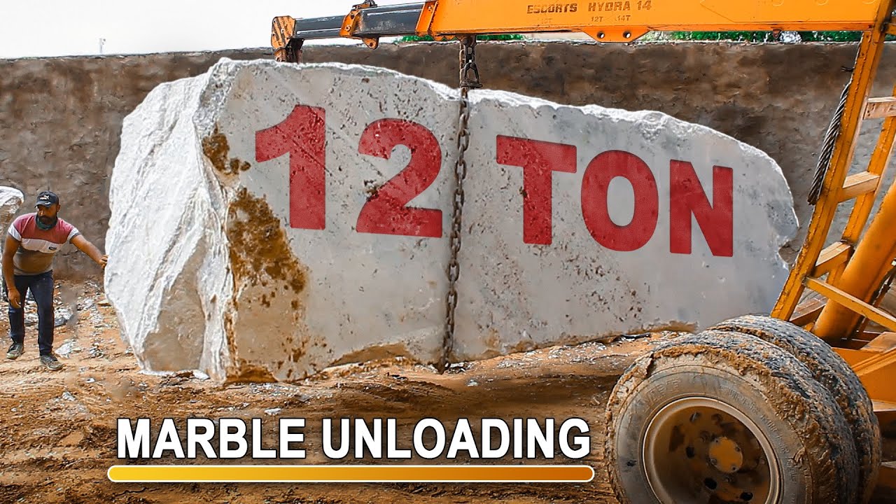 12 Ton Quarry Marble Unloading By Hydra Crane | Marble Block - YouTube
