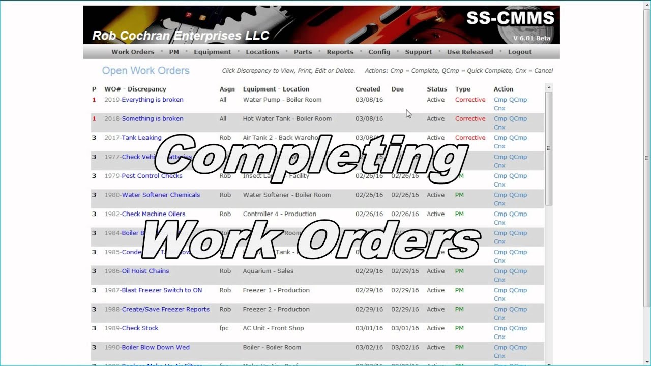 SS-CMMS How To: Create, Edit and Complete Work Orders - YouTube