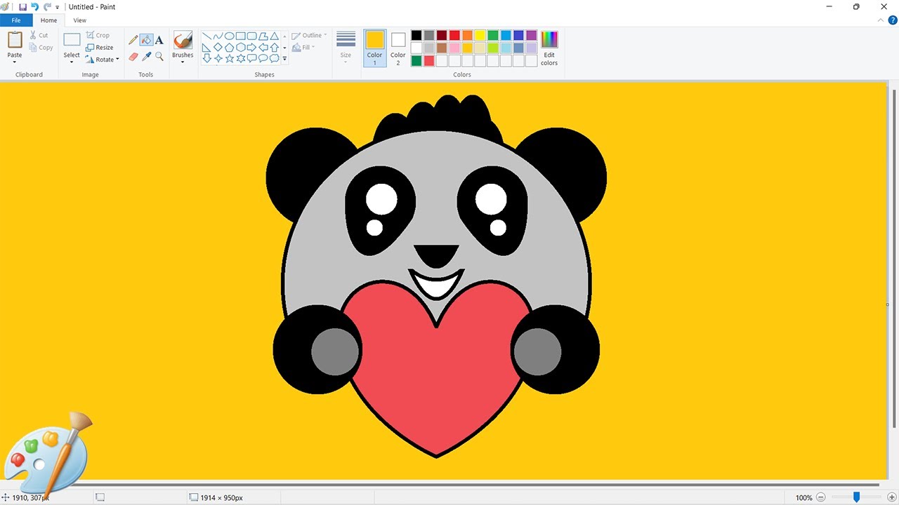 How To Draw Cartoon Panda Boy in MS Paint | Ms Paint | Easy step ...