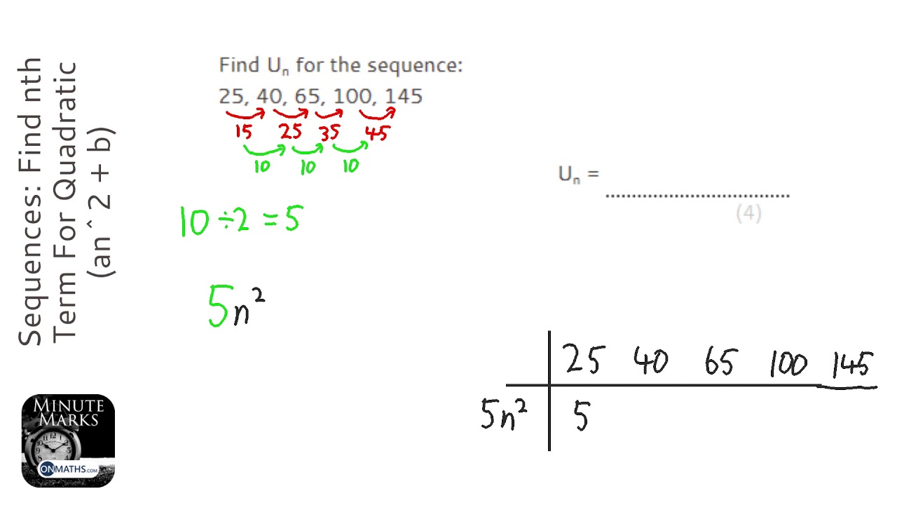 Sequences Find Nth Term For Quadratic an 2 B Grade 6 OnMaths Sequences Find Nth Term For Quadratic an 2 B Grade 6 OnMaths