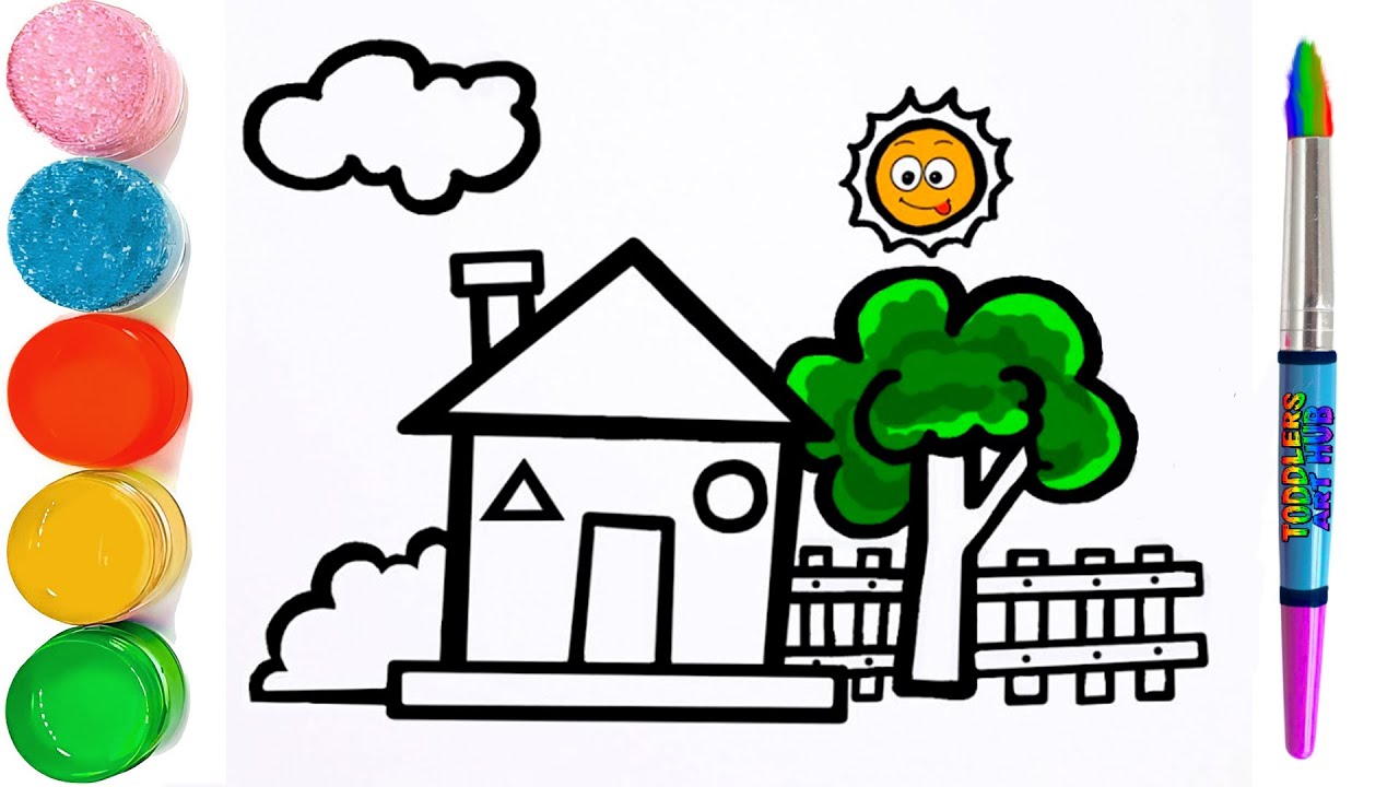 How to Draw A House Form Shapes | Drawing and Coloring for Kids ...