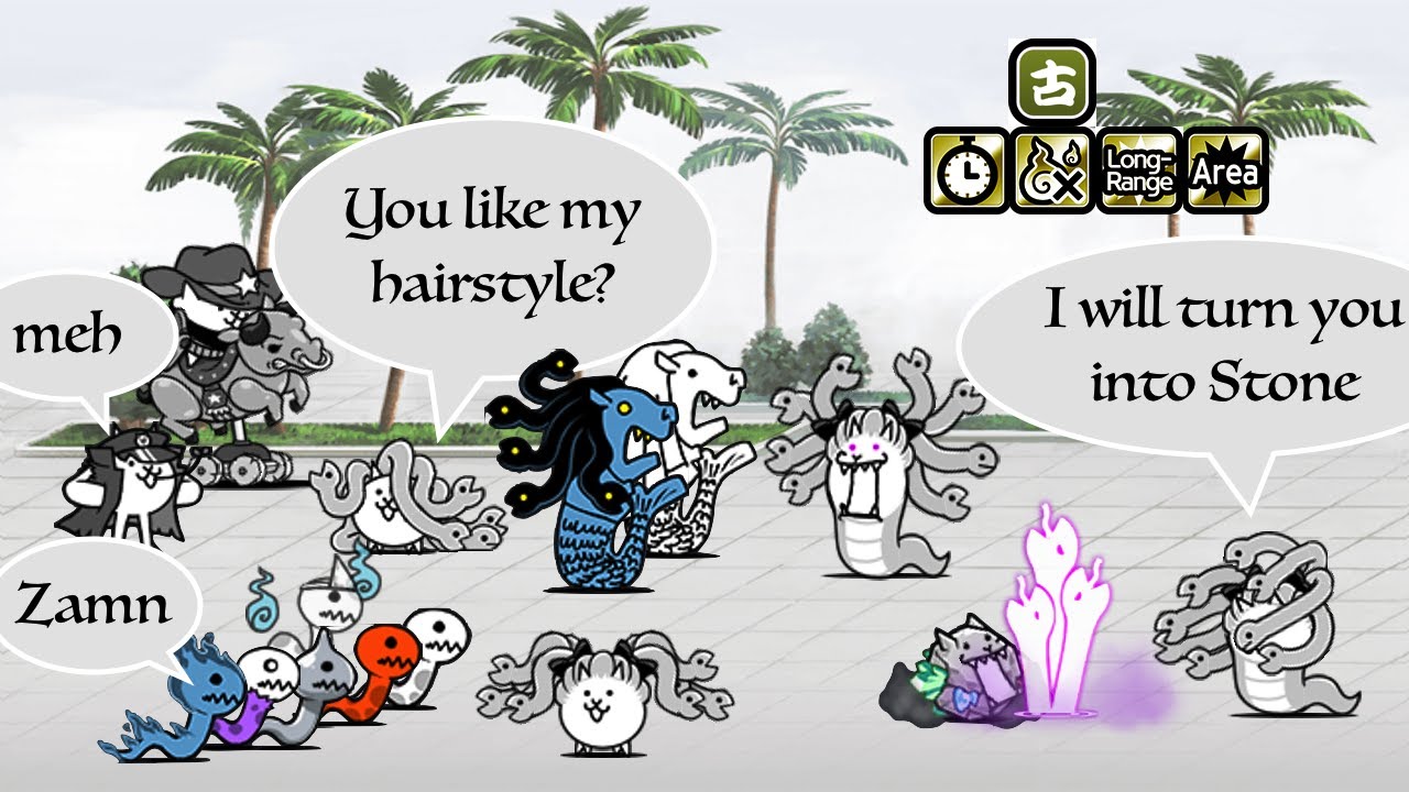 Battle Cats Medusa Cat / Twintail Medusa / Naga Cat Review - Is it ...