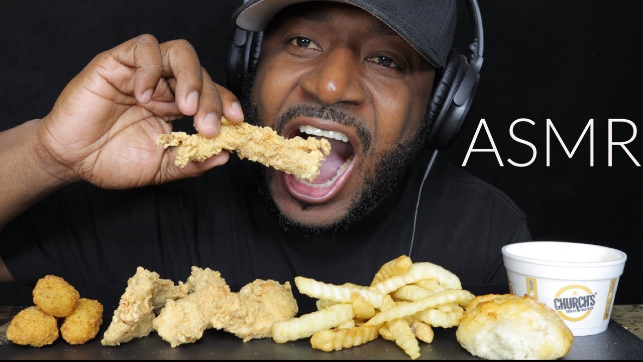 ASMR CHURCHES CHICKEN STRIPS, FRENCH FRIES, JALP BOMBERS & HONEY ...