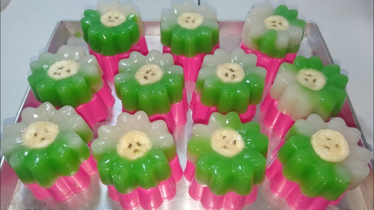PUDING HUNKWE PISANG PANDAN SUPER CANTIK SUPER LEMBUT TAKARAN SENDOK ...