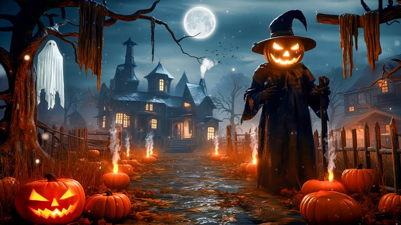 Spooky Scarecrow with Haunted House 🎃 Scary & Spooky Halloween Music 👻 ...
