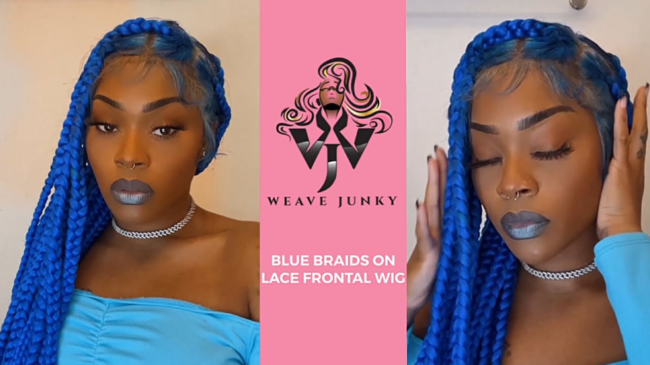 BLUE JUMBO BOX BRAIDS ON LACE FRONTAL WIG💙🦋| WEAVEJUNKY - YouTube
