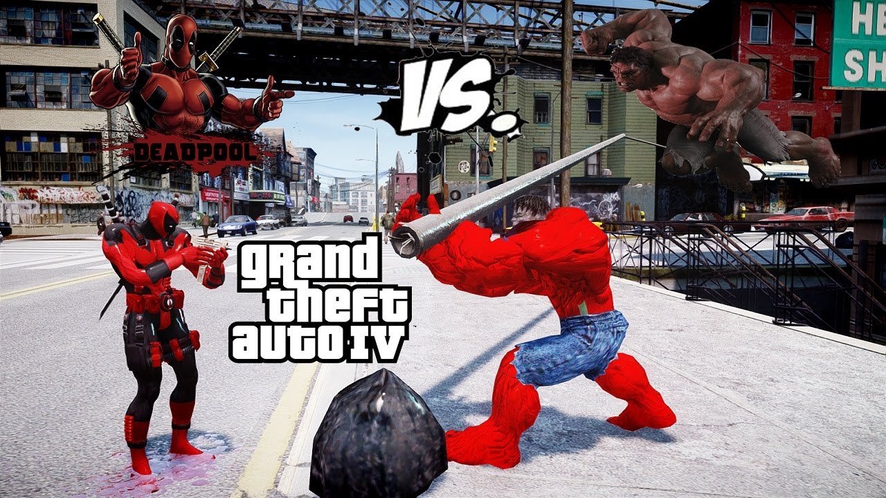 DEADPOOL ULTIMATE VS RED HULK - EPIC BATTLE - GTA IV - YouTube