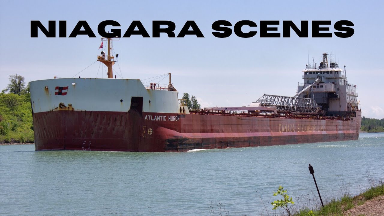 Self-unloading ship ATLANTIC HURON heads downbound on the Welland Canal ...