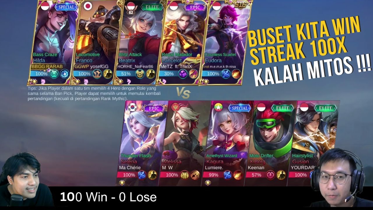 MALAM INI WIN STREAK AMPE 100X, KALAH MUSTAHIL - MLBB - YouTube