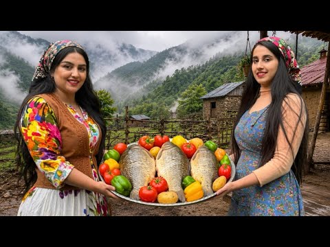  Rainy Village Life in Northern Iran : Cooking Georgian Stuffed Carp Fish in a Clay Oven 🐟🔥🌧️