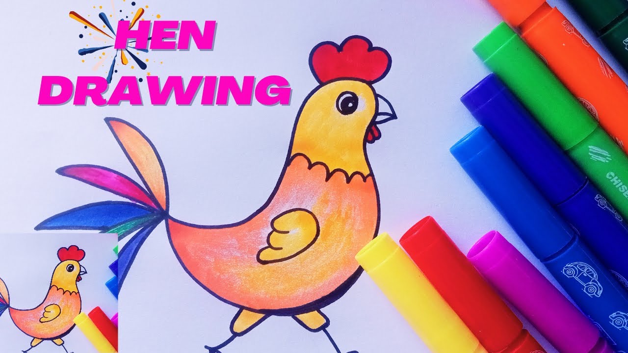 easy hen drawing | how to draw colorful hen | #drawing #hen - YouTube