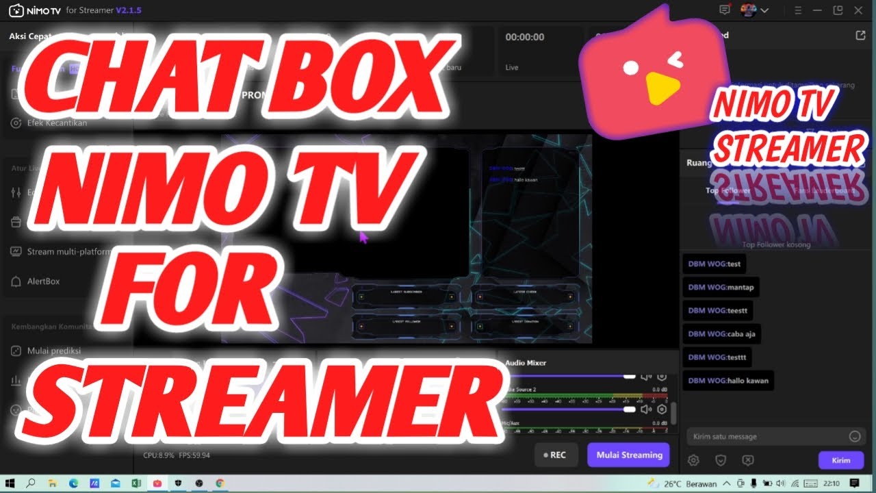 CARA PASANG CHAT LIVE BOX DI LAYAR OBS NIMO TV STREAMER| LIVE STREAMING ...