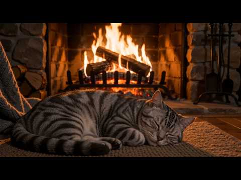 Cozy Fireplace & Purring Cat 🐱🔥 8 Hours Deep Sleep Sounds | Night Ambience