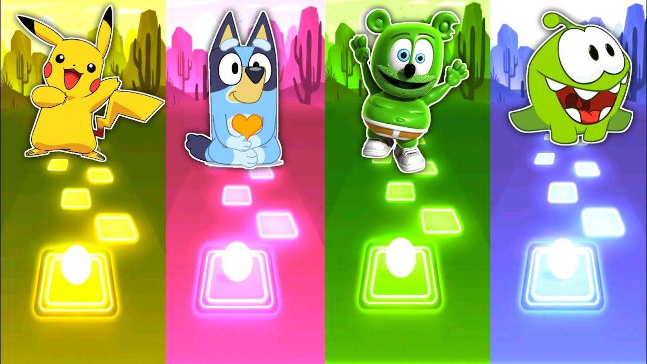 Pikachu vs Bluey vs Gummy Bear vs Om Nom Stories - Tiles Hop EDM Rush ...