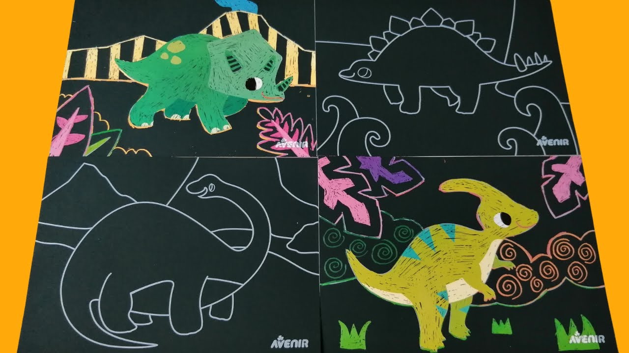 Dinosaur Scratch Art | Satisfying Pencil Scratching ASMR No Talking ...