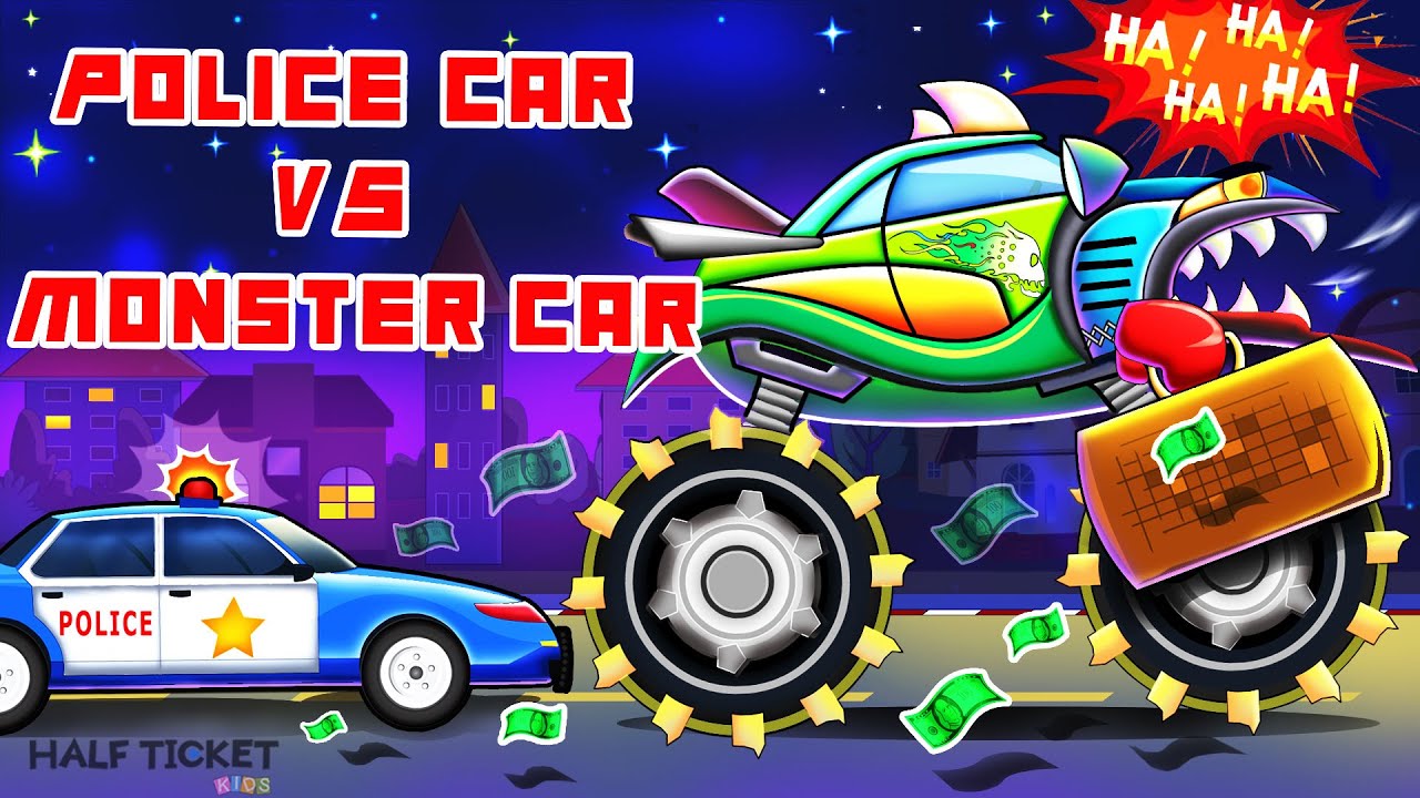 Police Car VS Scary Monster Car | Monster Truck Series | Real City ...