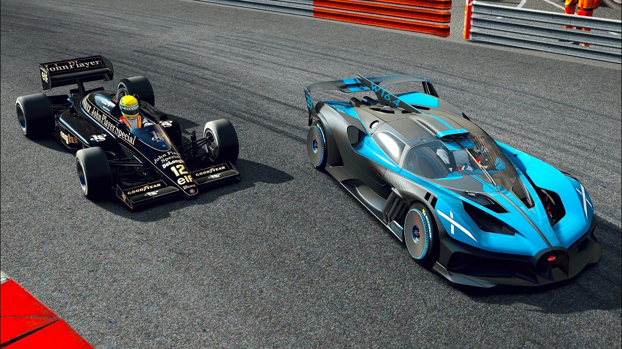 Bugatti Bolide vs Lotus 98T Ayrton Senna at Monaco GP - YouTube