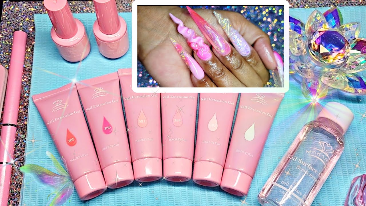 Pink Makartt Polygel Nail Kit • Glitters • Dual Forms • Slip Solution ...