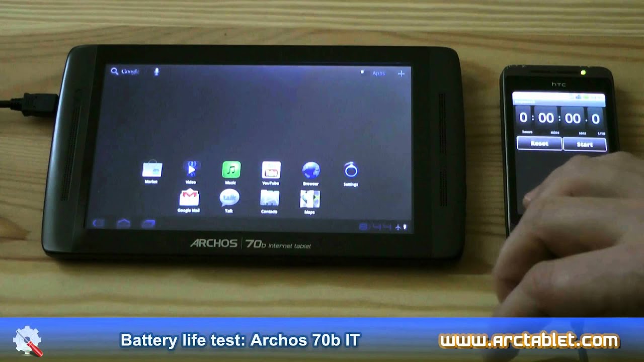 Archos 70b IT battery life test: 4h45m movie playing - YouTube