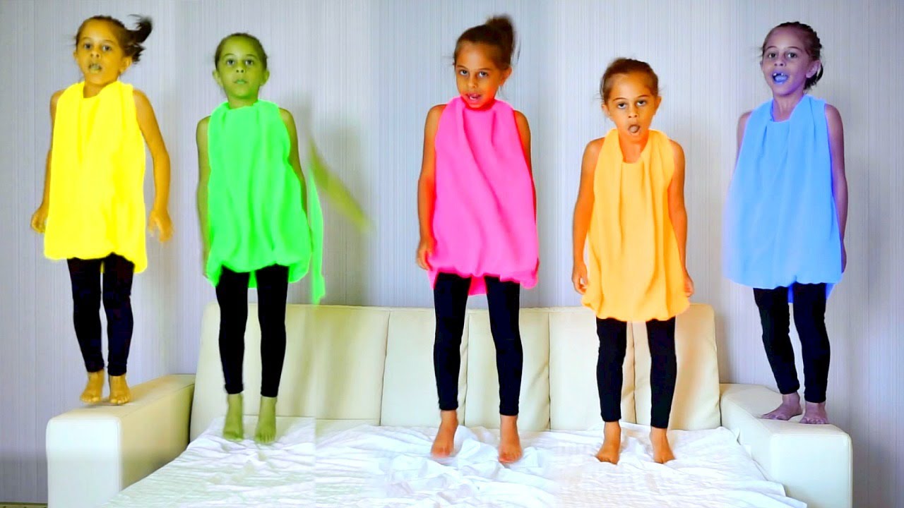 Five Little Babies Jumping on the Bed Color Song - Nursery Rhymes Kid ...