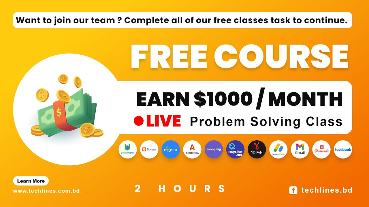 Earn $1000 per Month। Problem Solving Class। TechLines - YouTube