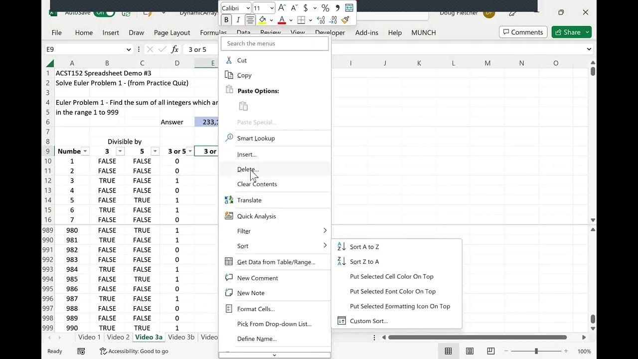 ACST1052 Excel Demo: BITOR(), BITAND() and LET() functions - YouTube