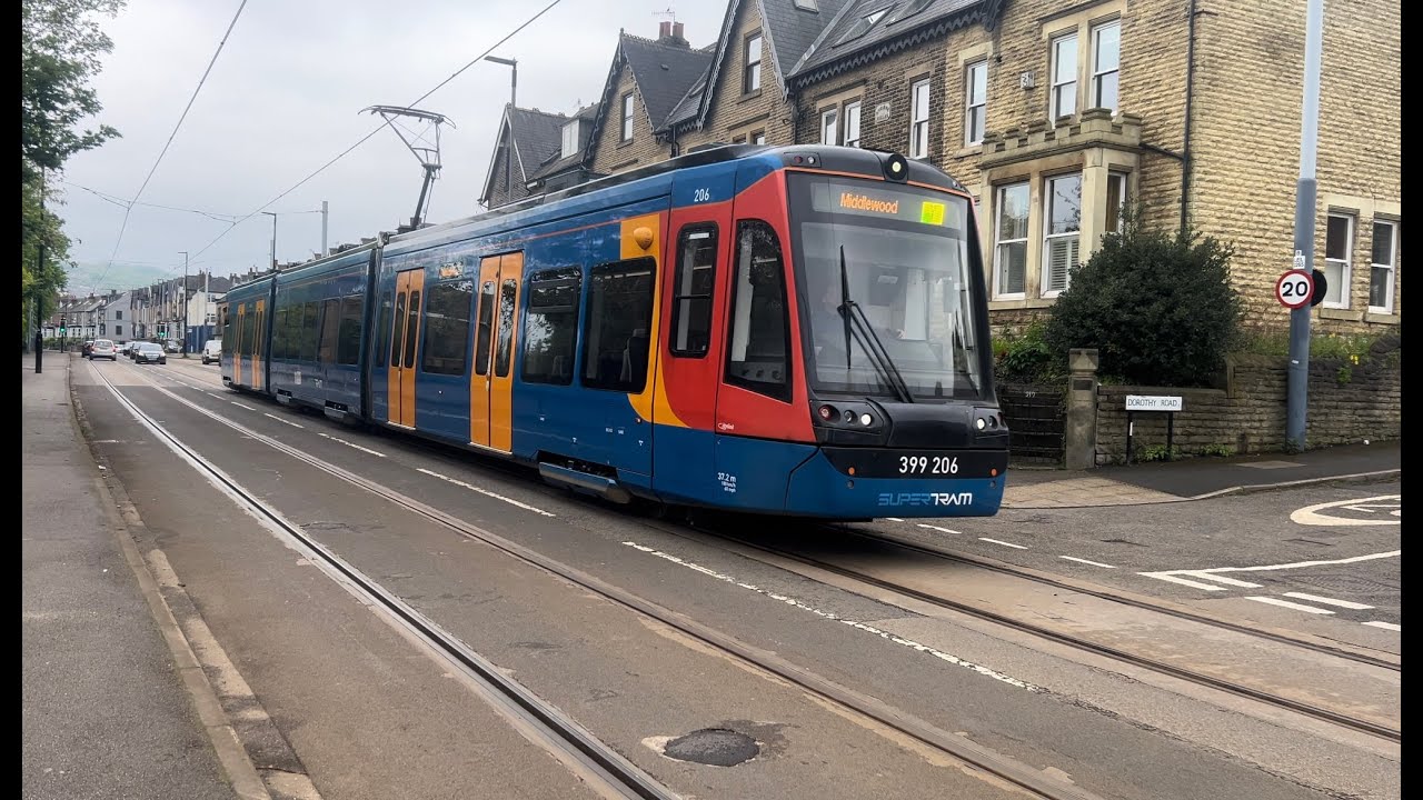Sheffield Tram Train 206 heads up Middlewood Road with a Yellow Route ...