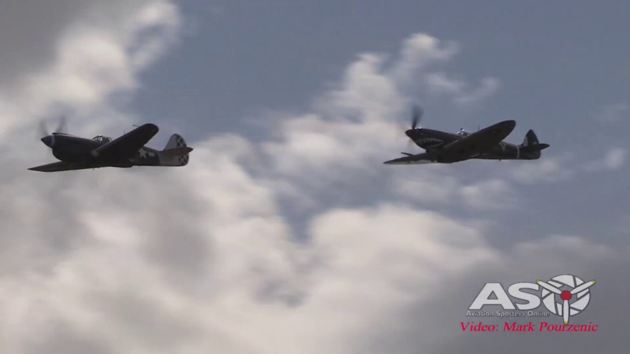 P- 40N Kittyhawk and Supermarine Spitfire MkVIII Tyabb Airshow 2018 ...