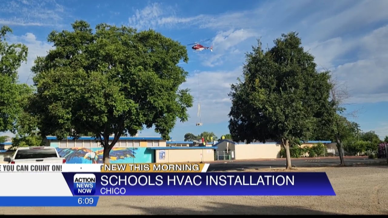 Helicopter installing air conditioning into Chico Jr. High school - YouTube