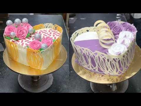  Pink & Purple Heart Cakes | Chocolate Lace Design Tutorial | Professional Cake beautiful heart 